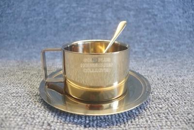 China Stainless Steel 200ml Coffee Mug and Saucer Set with Plate for Restaurant Use for sale