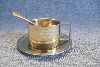 China Insulated Stainless Steel Coffee Cup Set 200ml Luxury Golden Color with Spoon for sale