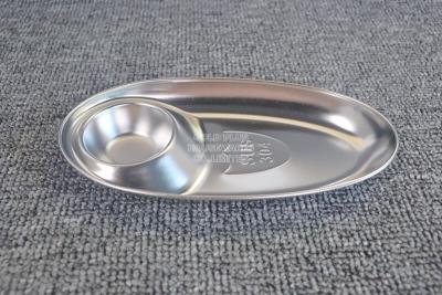 China Tableware stainless steel natural color custom tray 2 sections compartments sushi fish chip and dip for sale