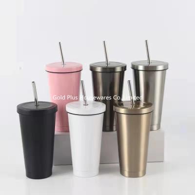China 24oz Stainless Steel Vacuum Insulated Coffee Tumbler with Straw Custom Logo 304 for sale
