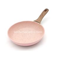 China Colorful Forged Frying Pan 12-16cm Non Stick Marble Coating Wooden Handle for sale