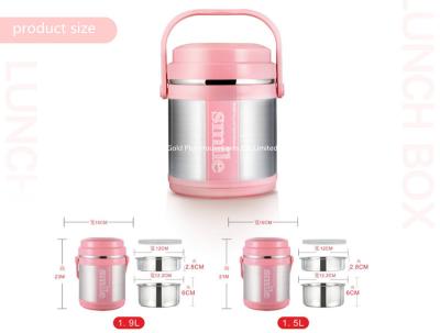 China Wholesale 1.5L Stainless Steel Insulated Food Jar with Handle Pink Double Wall Vacuum Lunch Box for sale