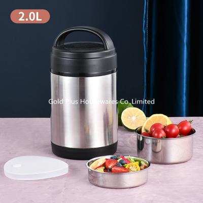 China 2L Stainless Steel Thermal Vacuum Food Jar with Spoon for Adults Outdoor Lunch Container for sale