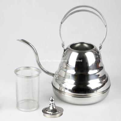 China Stainless Steel Gooseneck Kettle 1.2L 1.8L Pour Over Coffee Pot Hanging Ear Design for sale