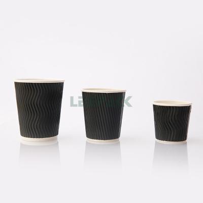 China disposable ripple wall coffee paper cup for hot drink PE coated paper cup with lids 8oz 10oz 12oz 16oz can be customized for sale
