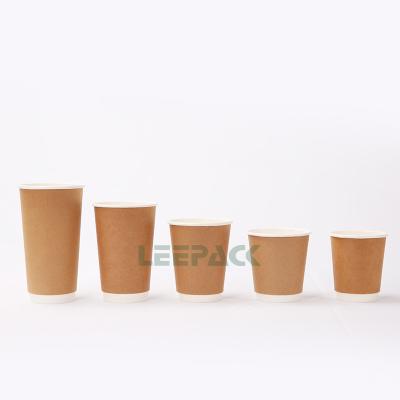 China Customized kraft paper cups 8oz 10oz 12oz 16oz double wall disposable hot drinking coffee paper cup with lids for sale