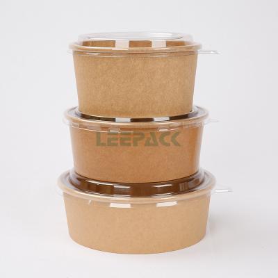 China Custom LOGO Printing kraft paper bowl 500ml 1000ml 1300ml take-away food container for salad noodles snacks with lids for sale