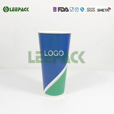 China 32oz large capacity Disposable Cold drink Paper Cups With Personlised Brand Printed No Melting double PE coated for sale