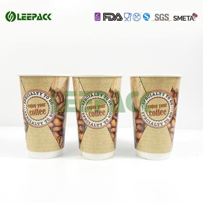 China 16OZ Double Wall Insulated Paper Cups Custom Printed Paper Cups With PE/PLA Coated For Hot Drinks On Sale for sale