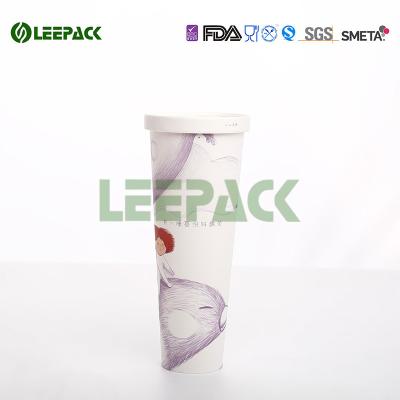 China 22OZ Hot Single Wall Paper Cups insulated eco disposable tea cups Bright Yellow Green Wholesale for sale