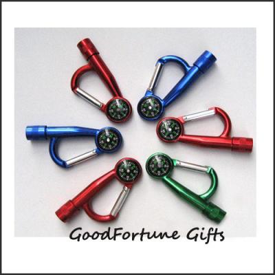 China printed logo customed promotion carabiner with compass and torch for sale