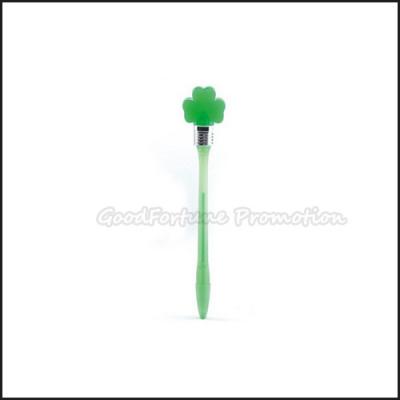 China Hot Sale Cheap Promotional printed logo led light clover Shape ballpoint pen gift for sale