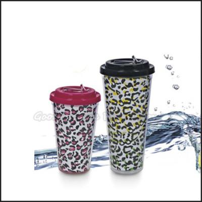China Promotion printed logo two layer plastic tumbler mug water drink cup bottle gift for sale