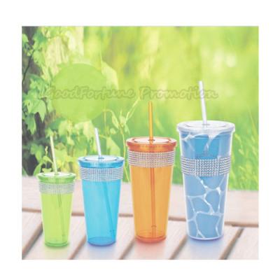 China Promotion Coloured printed logo two layer plastic tumbler mug water drink cup bottle gift for sale