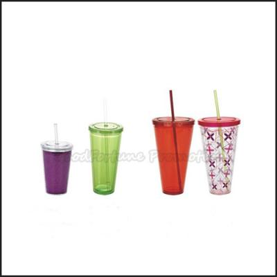 China Promotion Coloured printed logo two layer plastic tumbler mug water drink cup bottle gift for sale