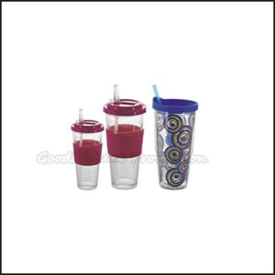 China Promotion Coloured printed logo two layer plastic tumbler mug water drink cup bottle gift for sale