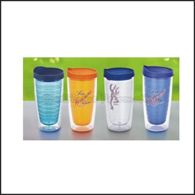 China Promotion Coloured printed logo two layer plastic tumbler mug water drink cup bottle gift for sale