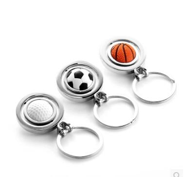 China New creative gift product golf football basketball rotary metal keychain keyrings for sale
