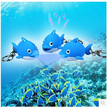 China New creative gift product cartoon animal Dolphin led light keychain keyrings with sound for sale
