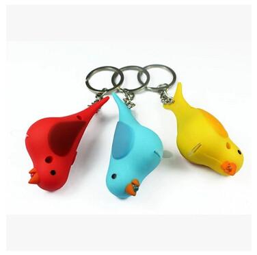 China New creative gift product cartoon animal bird led light keychain keyrings with sound for sale