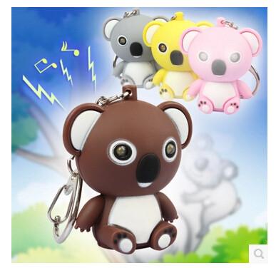 China New creative gift product cartoon animal Koala led light keychain keyrings with sound for sale