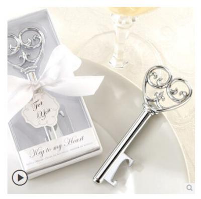 China New creative gift product wedding gift silver city retro key shape bottle opener for sale