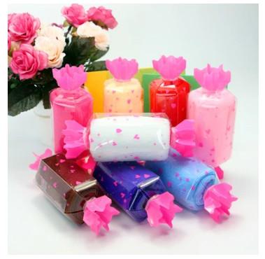 China New creative promotion gift product wedding gift candy shape towel for sale