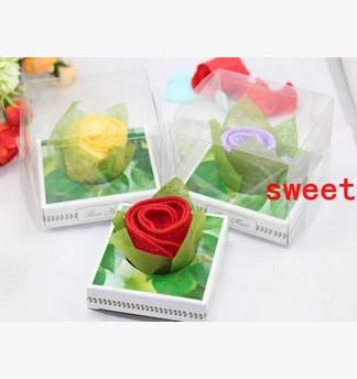 China New creative promotion gift product wedding rose shape towel with gift box for sale