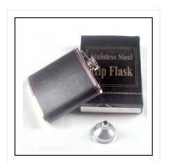 China New 6oz black leaher stainless steel sip wine pot hip flask for sale