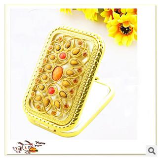 China New creative promotion gift customed diamond logo gold luxury pocket makeup mirror for sale