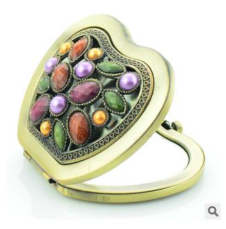 China New creative promotion gift customed diamond logo bronze apple luxury pocket makeup mirror for sale