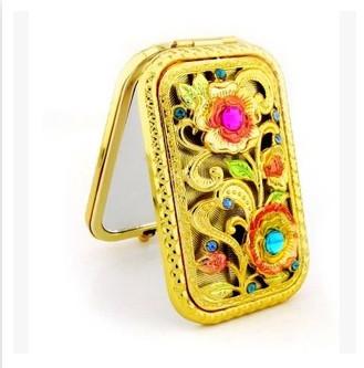 China New creative promotion gift customed diamond logo copper apple luxury pocket makeup mirror for sale