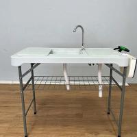 China Convenient Outdoor Camping Folding Fish Fillet Table with Sink and Alumium Frame for sale