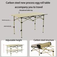 China Lightweight Iron Outdoor Camping Picnic Height Adjustable Folding Roll Wooden Table for sale