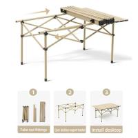 China Lightweight Iron Outdoor Camping Picnic Height Adjustable Folding Roll Wooden Table for sale