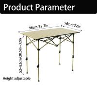 China Lightweight Iron Outdoor Camping Picnic Height Adjustable Folding Roll Wooden Table for sale