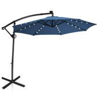 China Outdoor Funiture Color Customized 2.7M Hand Crank Sunshade with Led Light Iron Umbrella for sale