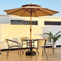 China Mail Packing Outdoor Garden Patio Aluminum Umbrella with Wooden Appearance for sale