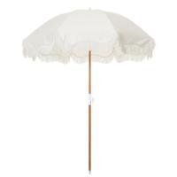 China Portable 8 Feet Vintage Boho Sun Umbrella with Yellow Fringe and Wooden Pole for sale