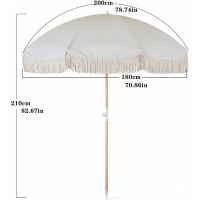 China Portable 8 Feet Vintage Boho Sun Umbrella with Yellow Fringe and Wooden Pole for sale