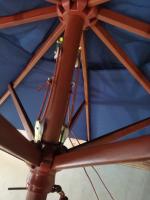 China Outdoor Sunshade 2.5M Navy Blue Wooden Umbrella with Straight Wood Frame and Custom Logo for sale
