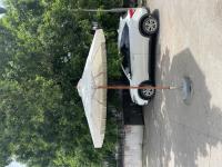 China Hand Woven Tassel Outdoor Column Straight Umbrella with Wood Grain Aluminum Frame for sale