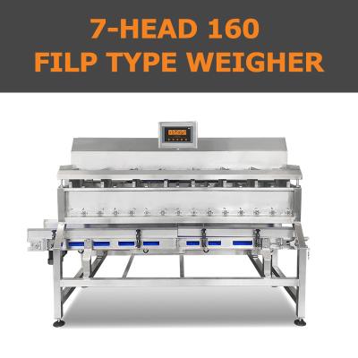 China High Speed Sticky Materials Multihead Weigher 7 Head 160 Flip Type For Octopus Beef Slices for sale