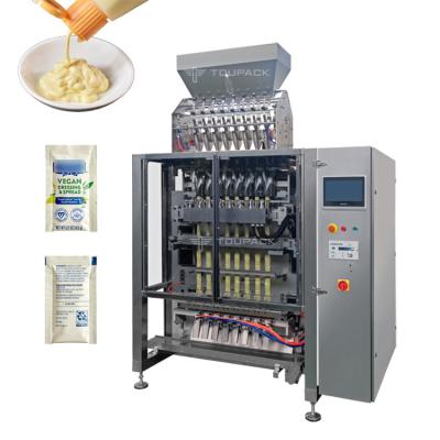China 3 Side Seal Automated Packaging System Shampoo Mayonnaise Liquid Filling Sachet Mustard Packing Machine for sale