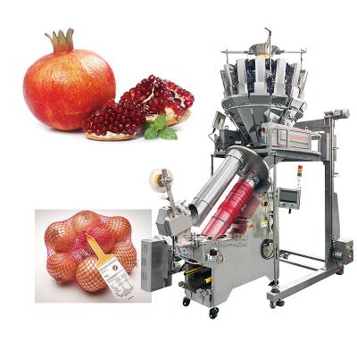 China Multihead Weigher Pomegranate Net Bag Clipping Machine Ginger Onion Garlic Mesh Bag Packaging Machine for sale