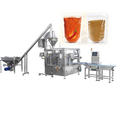 China Premade Rotary Spice Powder Multifunction Packing Machine Auger Filler Chili Powder 1kg Pouch Filling Machine for sale