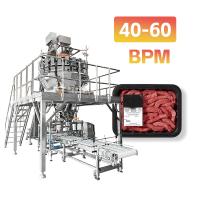 China Labor-Saving Meat Portioning and Tray Filling Solution 60 BPM Screw Weigher System for Marinated Poultry and Beef for sale