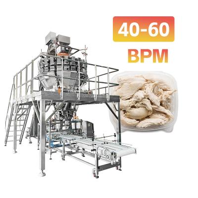 China All-in-One Automated Tray Denesting & Filling Line with High-Precision Screw Multihead Weigher for Sticky Meat for sale