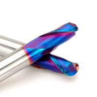 China HRC65 Degree Carbide End Mill , Blue Nano Coating Ball Nose CNC Milling Cutter for sale