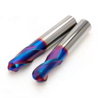 China HRC65 Degree Carbide End Mill , Blue Nano Coating Ball Nose CNC Milling Cutter for sale